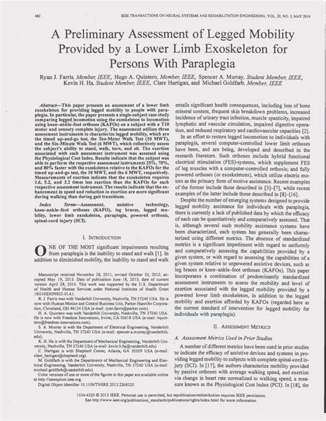 Pdf A Preliminary Assessment Of Legged Mobility Provided By A Lower Limb Exoskeleton For