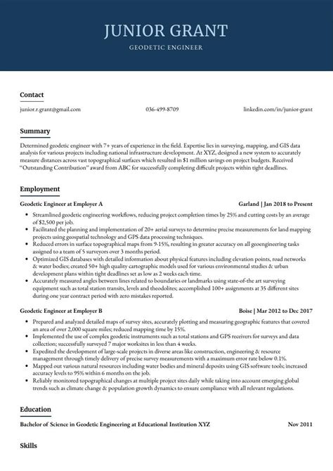 Geodetic Engineer Resume Cv Example And Writing Guide