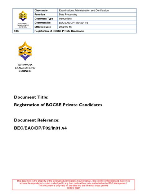 Registration Of Bgcse Private Candidates Pdf Identity Document