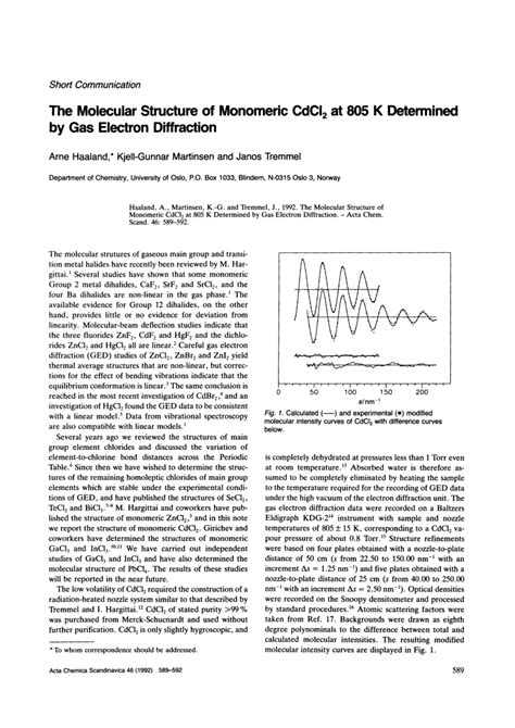 Pdf The Molecular Structure Of Monomeric Cdcl2 At 805 K Determined By Gas Electron Diffraction