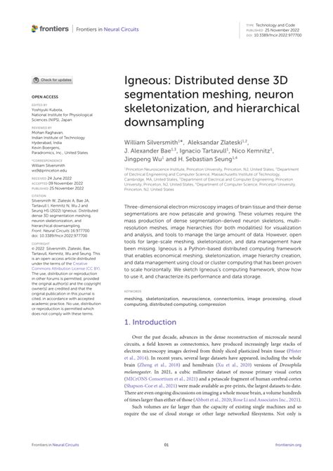 Pdf Igneous Distributed Dense 3d Segmentation Meshing Neuron