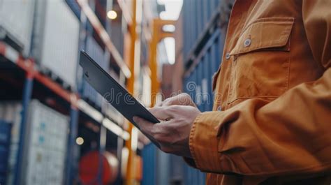 A Close Up Shot Of A Male Logistics Supervisor S Hands Stock Illustration Illustration Of
