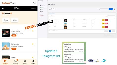 ระบบสั่งอาหาร เเจ้งเตือนด้วย bot telegram [ php mysql tailwins css ] youtube