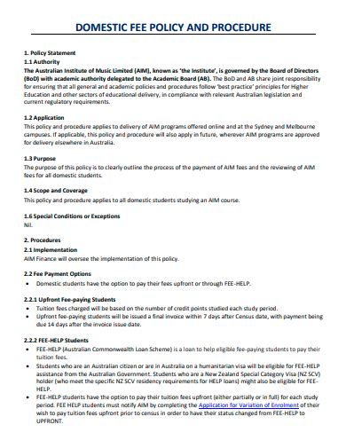 Free 30 Fee Policy Samples In Pdf Ms Word