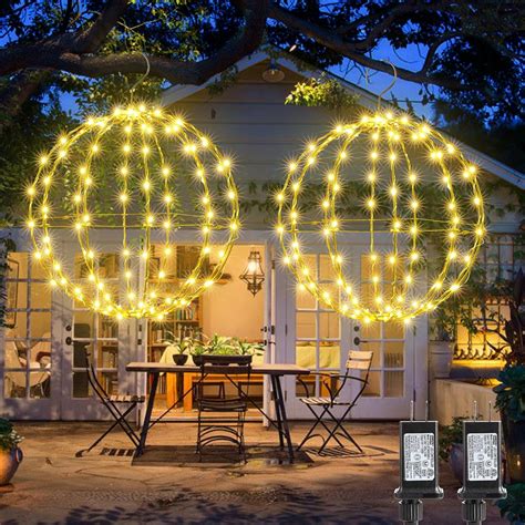 2 Pack Christmas Ball Lights 12in 120 Led Foldable Metal Sphere Lights