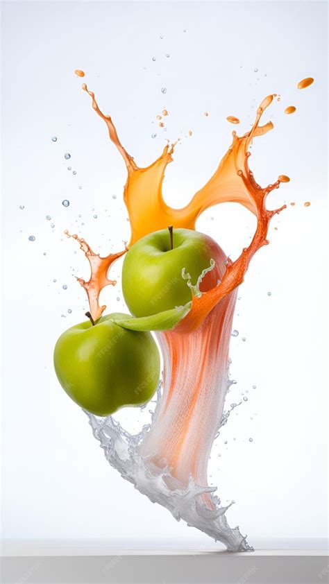Premium Photo Exploding Apples Splashing Juice On Isolated White