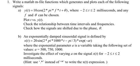 Solved 1 Write A Matlab M File Functions Which Generates