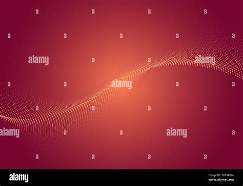 Abstract Dynamic Wave Dots Array Particles Flowing On Red Glowing Background Vector
