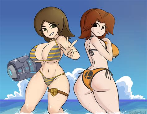 Rule 34 2girls Arm Cannon Ass Beach Bikini Black Eyes Brown Hair