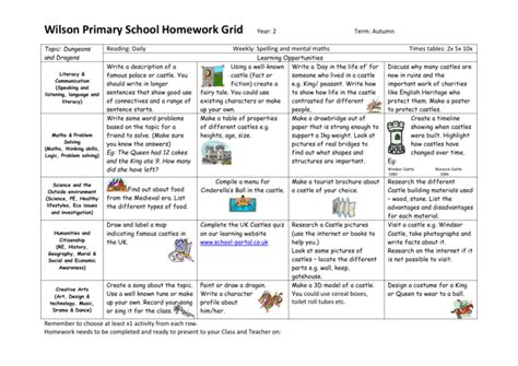 Year 2 Dungeons And Dragons Homework Grid Autumn Term