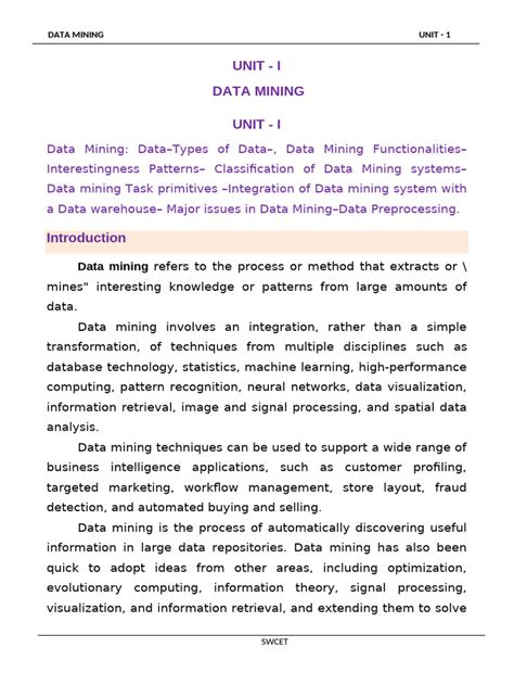 Dm Unit 1 Pdf Data Mining Statistical Classification