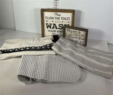 Collection Of Decorative Bathroom Signs And Textured Bathroom