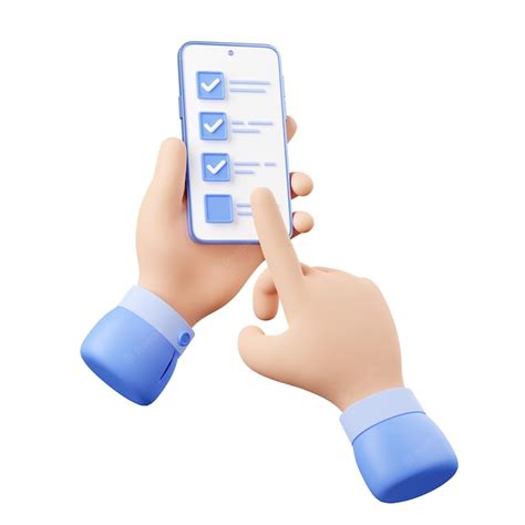 3d 렌더링 스마트폰 손 채우기 온라인 설문 조사 무료 사진
