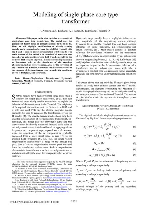 Pdf Modeling Of Single Phase Core Type Transformer