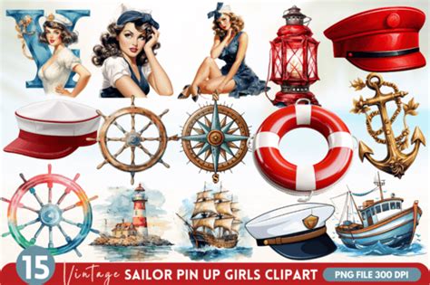 Sailor Pin Up Girls Clipart Bundle Designs Graphics
