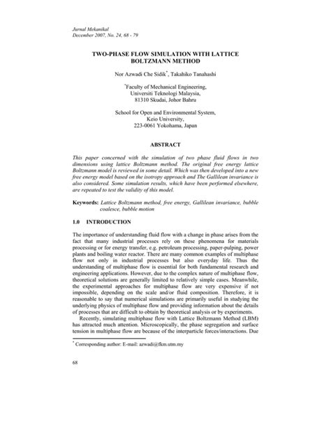 Two Phase Flow Simulation With Lattice Boltzmann Method