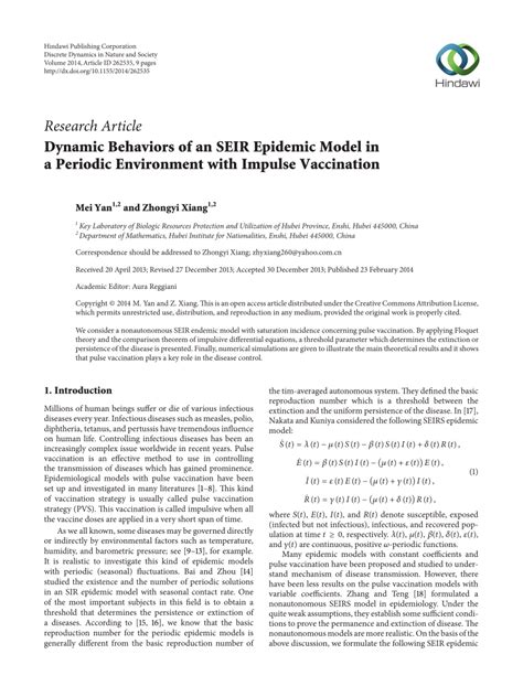 Pdf Dynamic Behaviors Of An Seir Epidemic Model In A Periodic