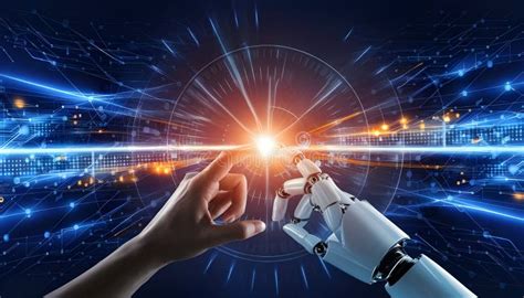 Ai Machine Learning Hands Of Robot And Human Touching On Big Data Network Connection