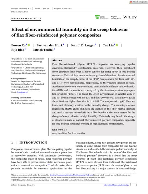 Pdf Effect Of Environmental Humidity On The Creep Behavior Of Flax Fiber Reinforced Polymer