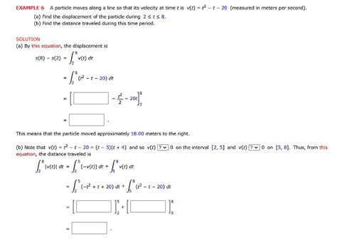 example 6 a particle moves along line so that its velocity at time t is