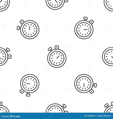 Grey Line Stopwatch Icon Isolated Seamless Pattern On White Background
