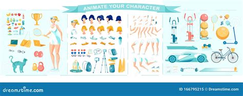 Animation Constructor Kit With Sportive Woman Stock Vector