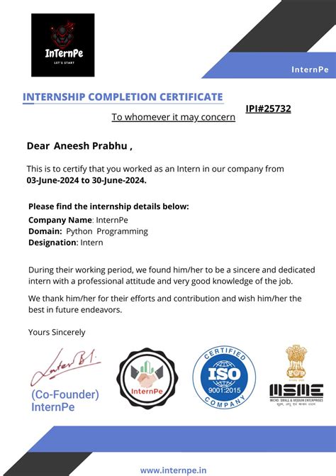 aneesh prabhu on linkedin internship pythonprogramming