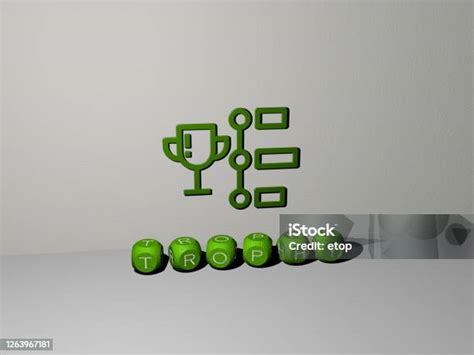 Ilustrasi 3d Grafis Dan Teks Trophy Yang Dibuat Oleh Huruf Dadu Logam