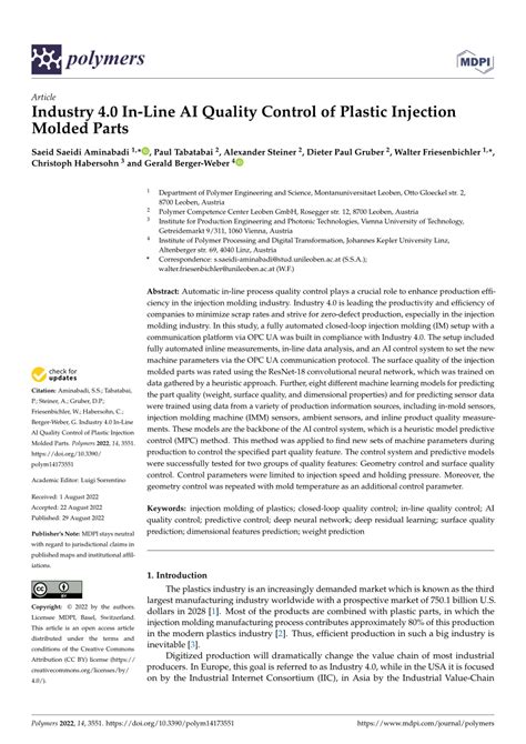 Pdf Industry 4 0 In Line Ai Quality Control Of Plastic Injection Molded Parts