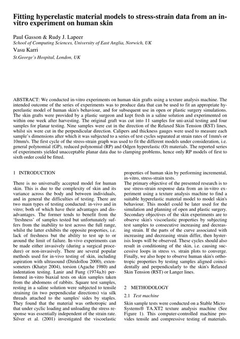 Pdf Fitting Hyperelastic Material Models To Stress Strain Data From An In Vitro Experiment On