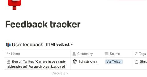 Track Feedback With Notions Free Template