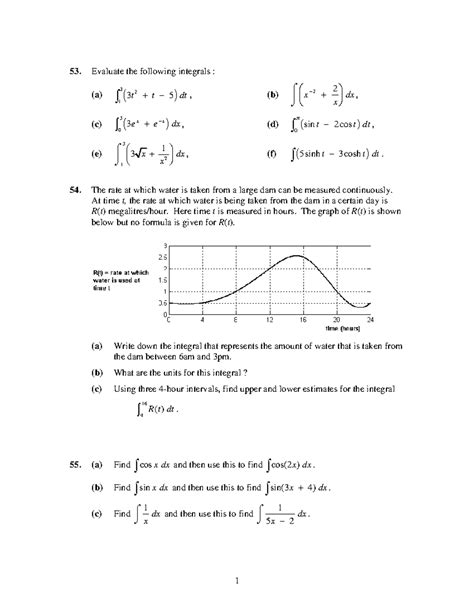Workshop Problems Integrals 53 Evaluate The Following Integrals A 3t C 3e E 1 3 X