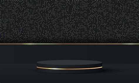 받침대 연단이 있는 3d 추상 스튜디오 룸 직사각형 모양의 배경에 황금빛 반짝이가 있는 검은색 기하학적 플랫폼 화장품 시연을 위한 럭셔리 장면 진열장 프로모션 디스플레이 0