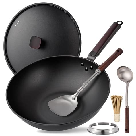 Carbon Steel Wok Pan 129” Wok Pan With Lid Woks And Stir Fry Pans No