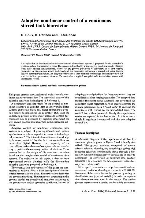 Pdf Adaptive Non Linear Control Of A Continuous Stirred Tank Bioreactor Dokumentips