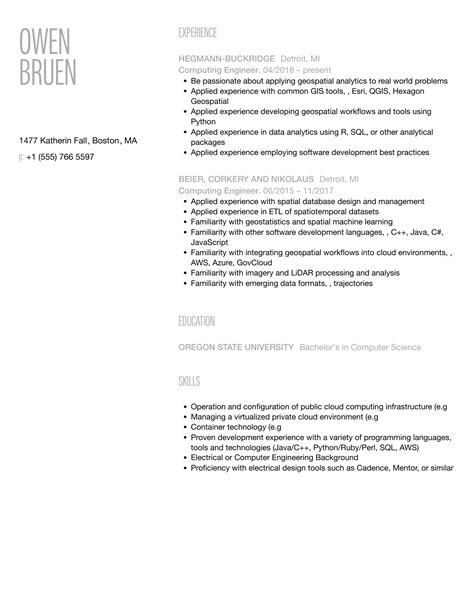 Computing Engineer Resume Samples Velvet Jobs