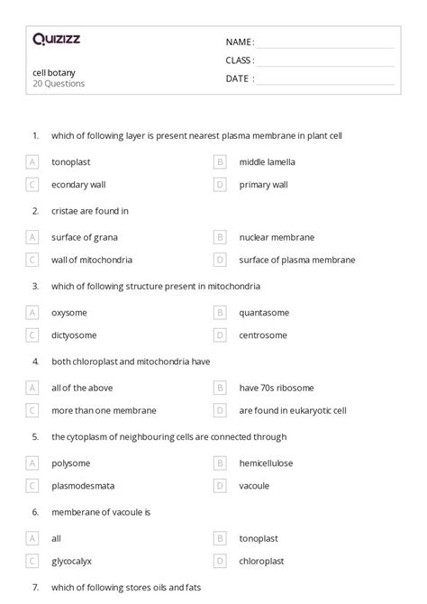 50 Structure Of A Cell Worksheets For 11th Class On Quizizz Free