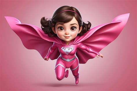 Premium Photo Cute Brunette Girl In Pink Superhero Comics Costume