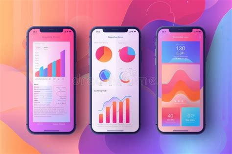 Mobile App Infographic Template With Modern Design Weekly And Annual Statistics Graphs Pie