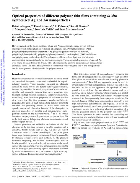 Pdf Optical Properties Of Different Polymer Thin Films Containing In Situ Synthesized Ag And