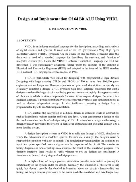 design and implementation of 64 bit alu using vhdl pdf vhdl