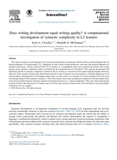 Pdf Does Writing Development Equal Writing Quality A Computational Investigation Of Syntactic