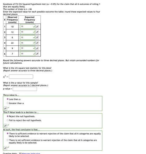 Solved Goodness Of Fit Chi Squared Hypothesis Test α 0 05