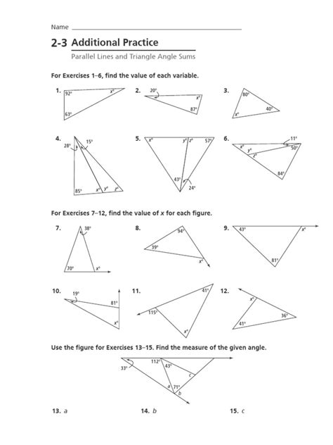 2 3 Additional Practice Pdf Triangle Triangle Geometry