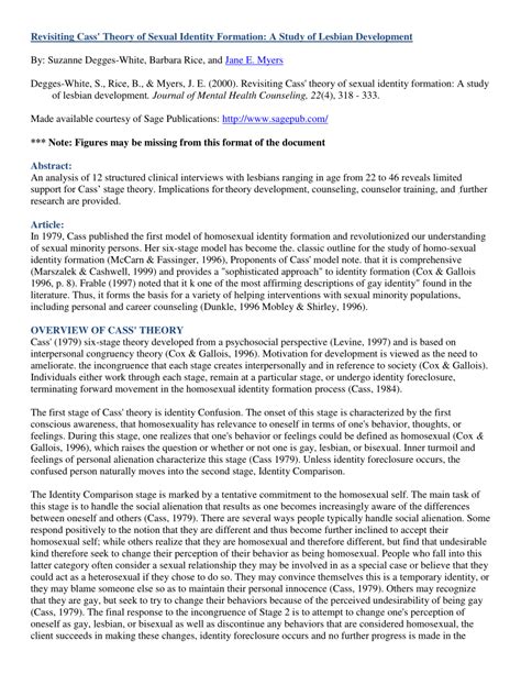 Pdf Revisiting Cass Theory Of Sexual Identity Formation A Study Of Lesbian Development