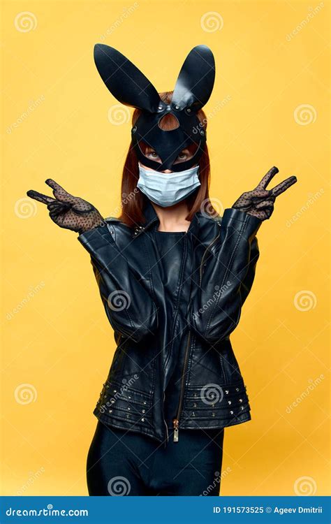 Female Rabbit Mask Posing Sexually In A Medical Mask From Coronavirus Stock Image Image Of
