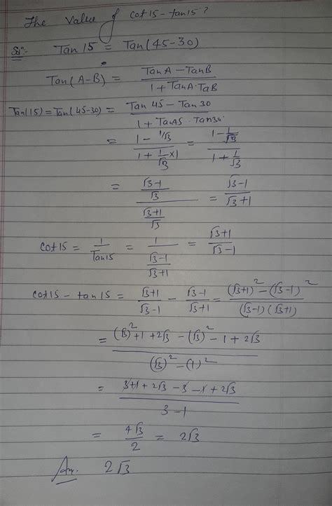 4 The Value Of Cot 15° Tan15⁰