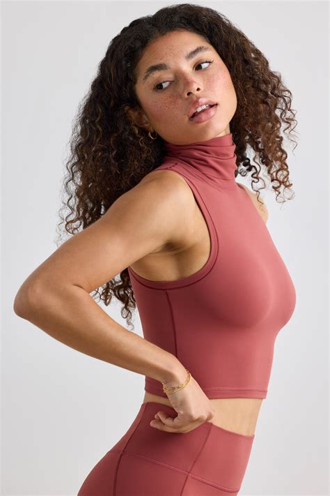 Soft Active Turtleneck Tank Top In Rust Oh Polly