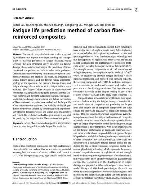 Pdf Fatigue Life Prediction Method Of Carbon Fiber Reinforced Composites