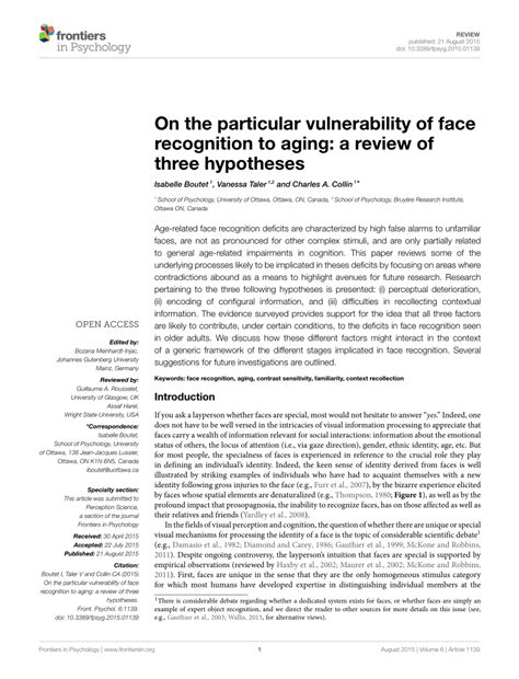 Pdf On The Particular Vulnerability Of Face Recognition To Aging A Review Of Three Hypotheses